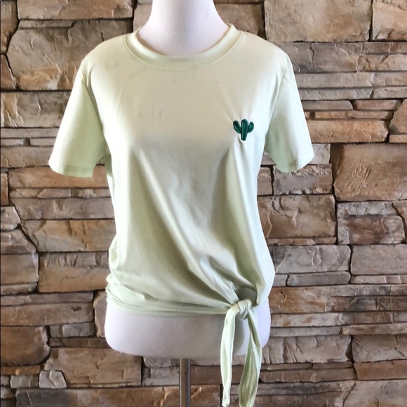Tops | Mint Green Embroidered Tee | Poshmark